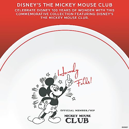 Corelle Vitrelle Micky Mouse 4-PC Salad Plates Set, 8.5" Dinnerware Glass Plates for Salad, Disney Commemorative Series