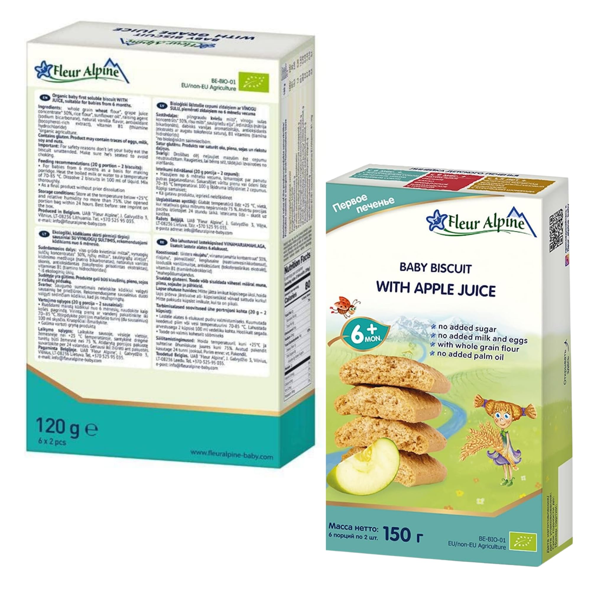 Baby Cookies with Juice, No additives, Non GMO, 6+ months TWO PACK by Fleur Alpine 10.6 total (5.3oz each), plus MODOVIK Shopping List Bundle (BABY BISCUIT MULTIPACK)