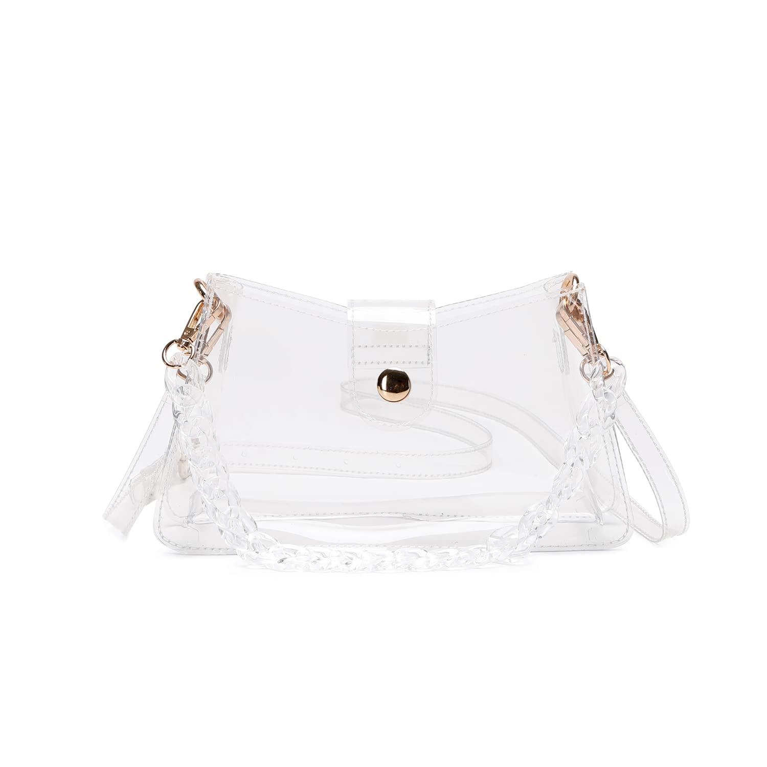 LAM GALLERY Women's PVC Clear Purse See Through Designs Chain Handbag for Working Sports Stadium Approved Clear Bag- Resin Chain