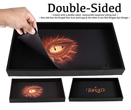 Forged Dice Co. Dice Tray 14" - Reversible Dice Rolling Mat - Compatible with Board Games and Tabletop RPGs Like Dungeons and Dragons Pathfinder Roleplaying Games - Red Dragon Eye