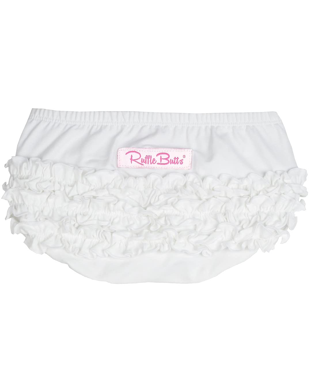 RuffleButts® Baby/Toddler Girls Toddler White Knit Cotton Ruffle Nappy Cover - 12-18m