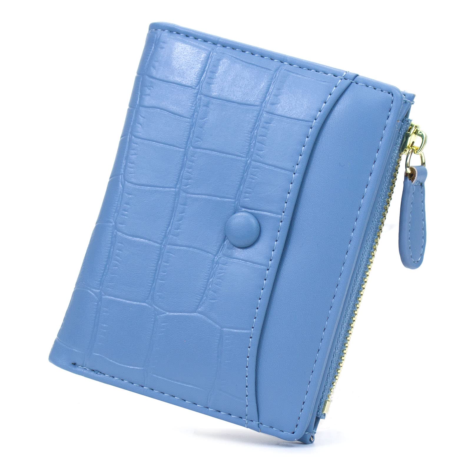 SUMGOGO Wallets for Women Small Coin Purse Card Holder Pocket Wallet Crocodile Leather Mini Slim Bifold Wallets (Blue)
