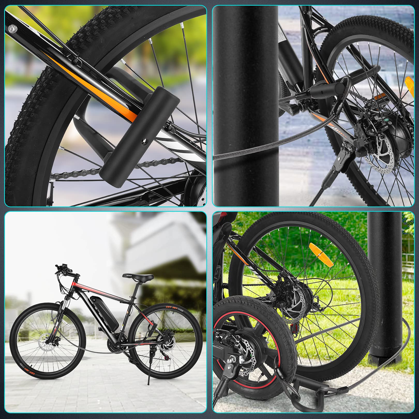 BIKFUN Bike Locks - Heavy Duty U Lock Set with 5 Feet Security Steel Cable & Mounting Bracket Anti Theft Bicycle Secure Lock