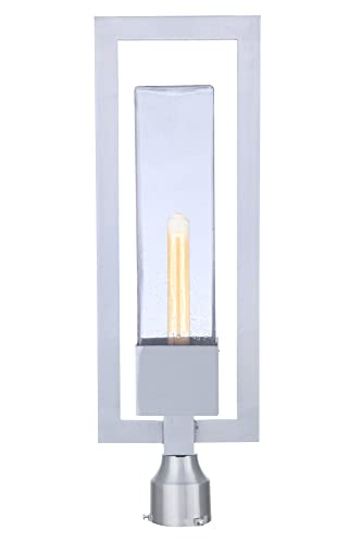 Craftmade ZA4025-MN Perimeter Metal Framed Clear Seeded Glass Globe Rectangular Outdoor Post Mount, 1-Light 60 Watt, 25"H x 8"W, Midnight