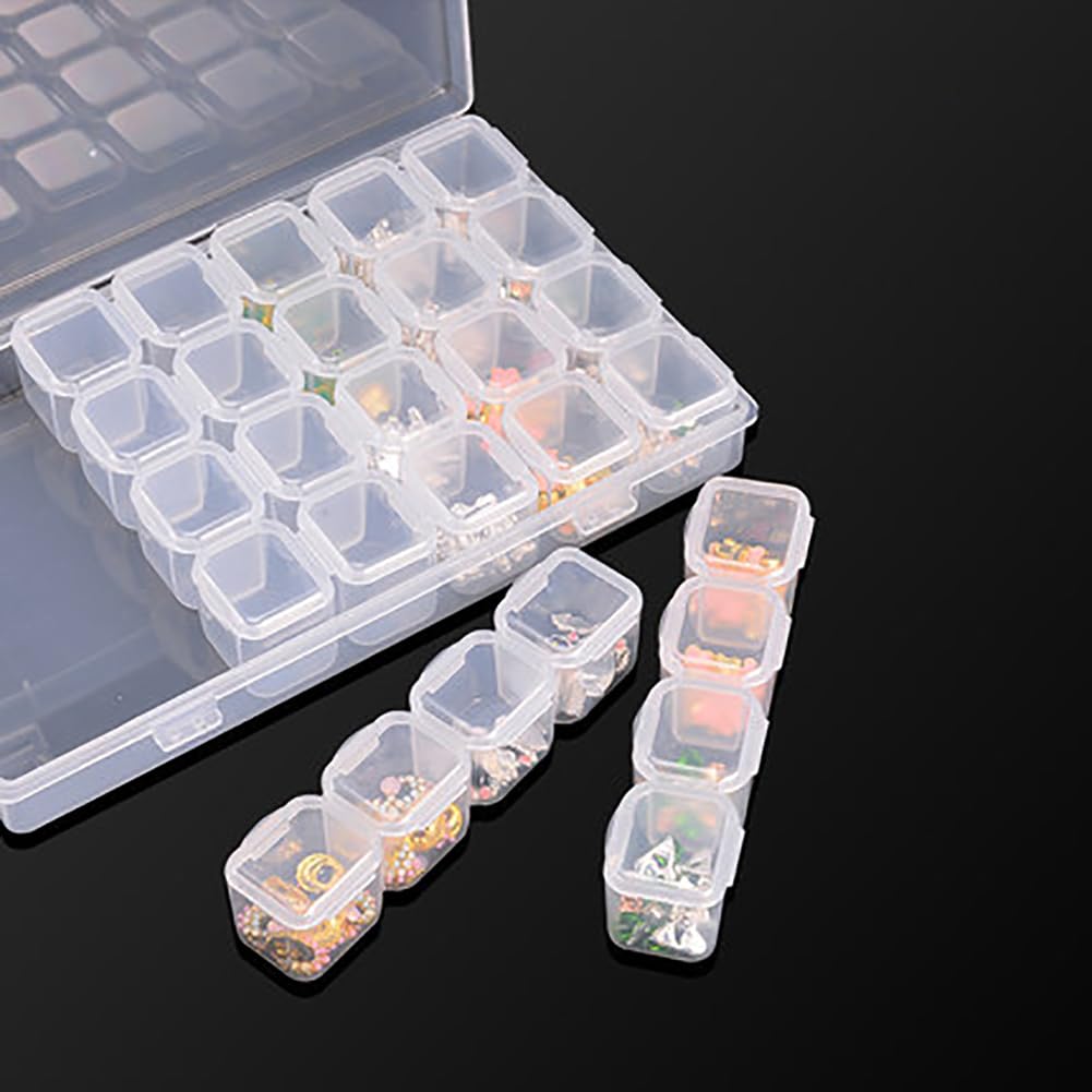 ccHuDE 28 Grids Plastic Bead Storage Box Diamond Art Box Transparent Small Item Organizer Case Clear Craft Organization Box Compartment Container for DIY Jewelry