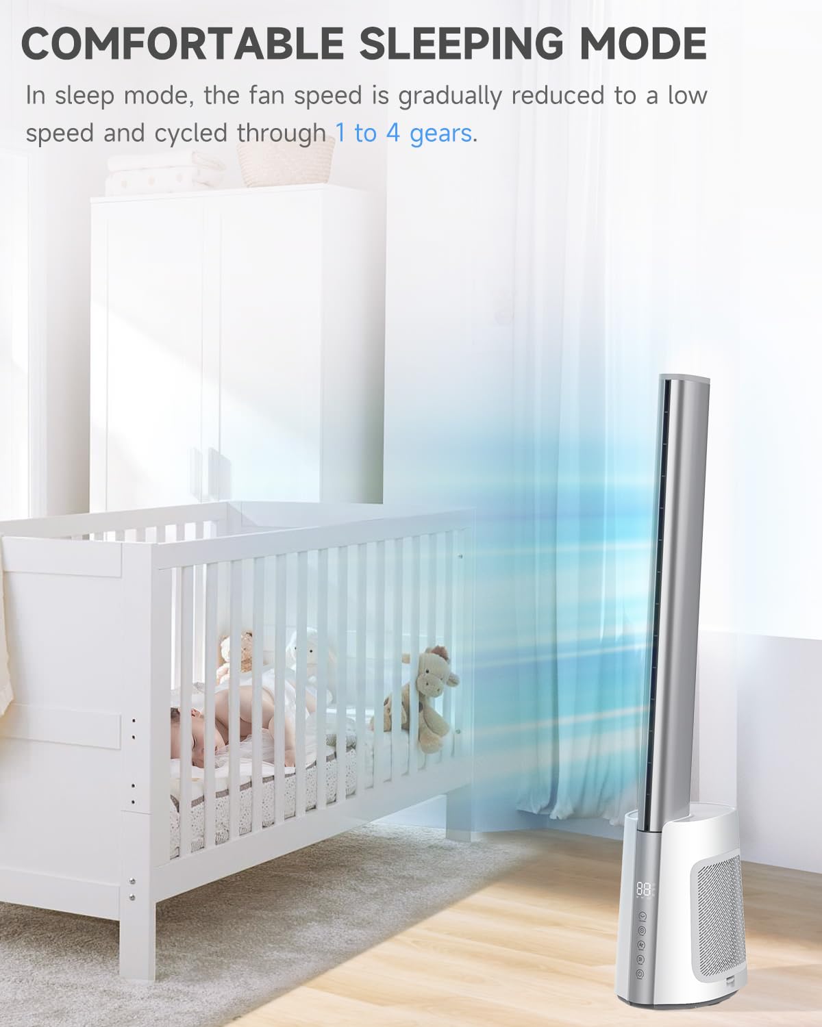 Gimify 40'' Bladeless Tower Fan for Home with Remote Control, Quiet 120° Oscillating Fan with 3 Modes 12 Wind Speeds,12H Timer, Standing Fan with HEPA Filter 99.97% Smoke Dust for Bedroom Office