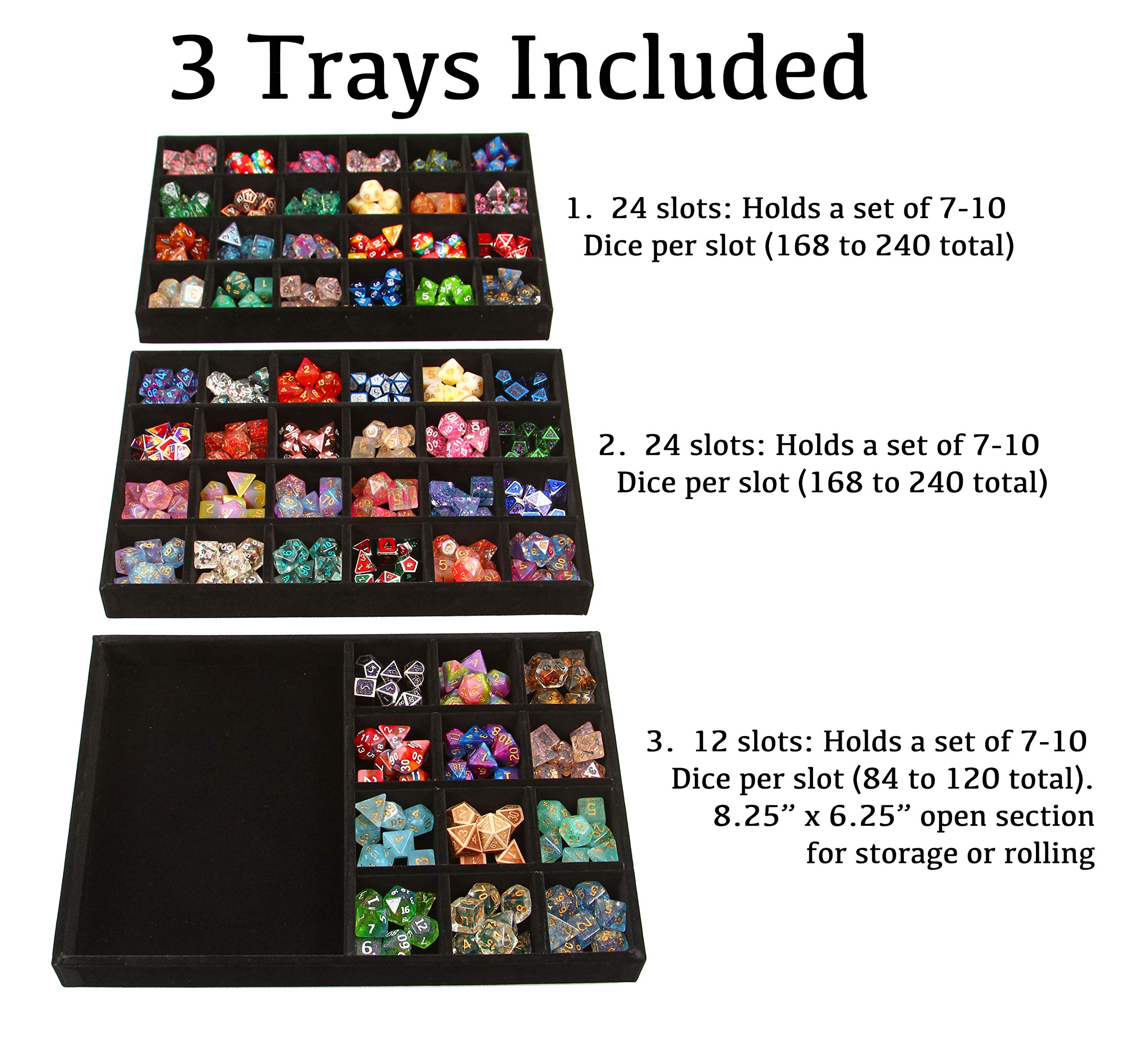 Forged Dice Co. Dice Display Case and Rolling Tray with 3 Removable Divided Dice Trays - Storage Box Holds up to 720 Metal or Plastic Polyhedral Dice Sets - Great for Dice Collectors or RPG D&D Games