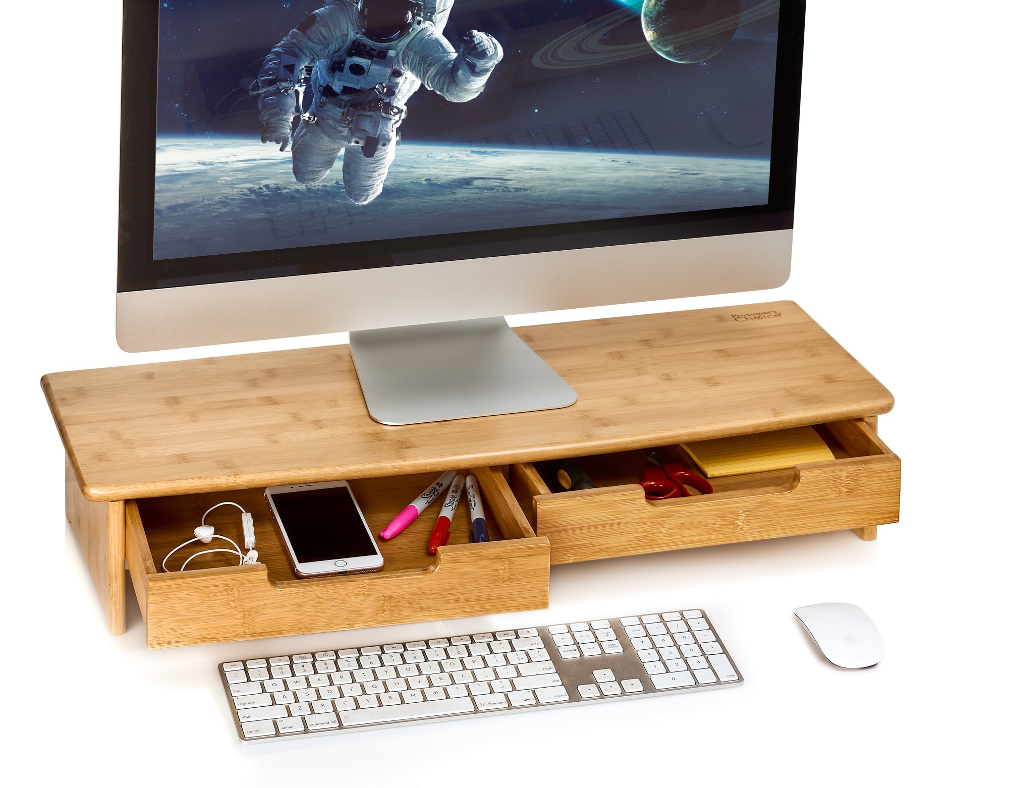 Prosumer's Choice Bamboo TV/Monitor Stand and Riser with 2 Pull-Out Drawers – Extra Long 30” | Rectangle Laptop/TV Riser Computer Stand | Media Console, Entertainment Center for Living Room Bedroom