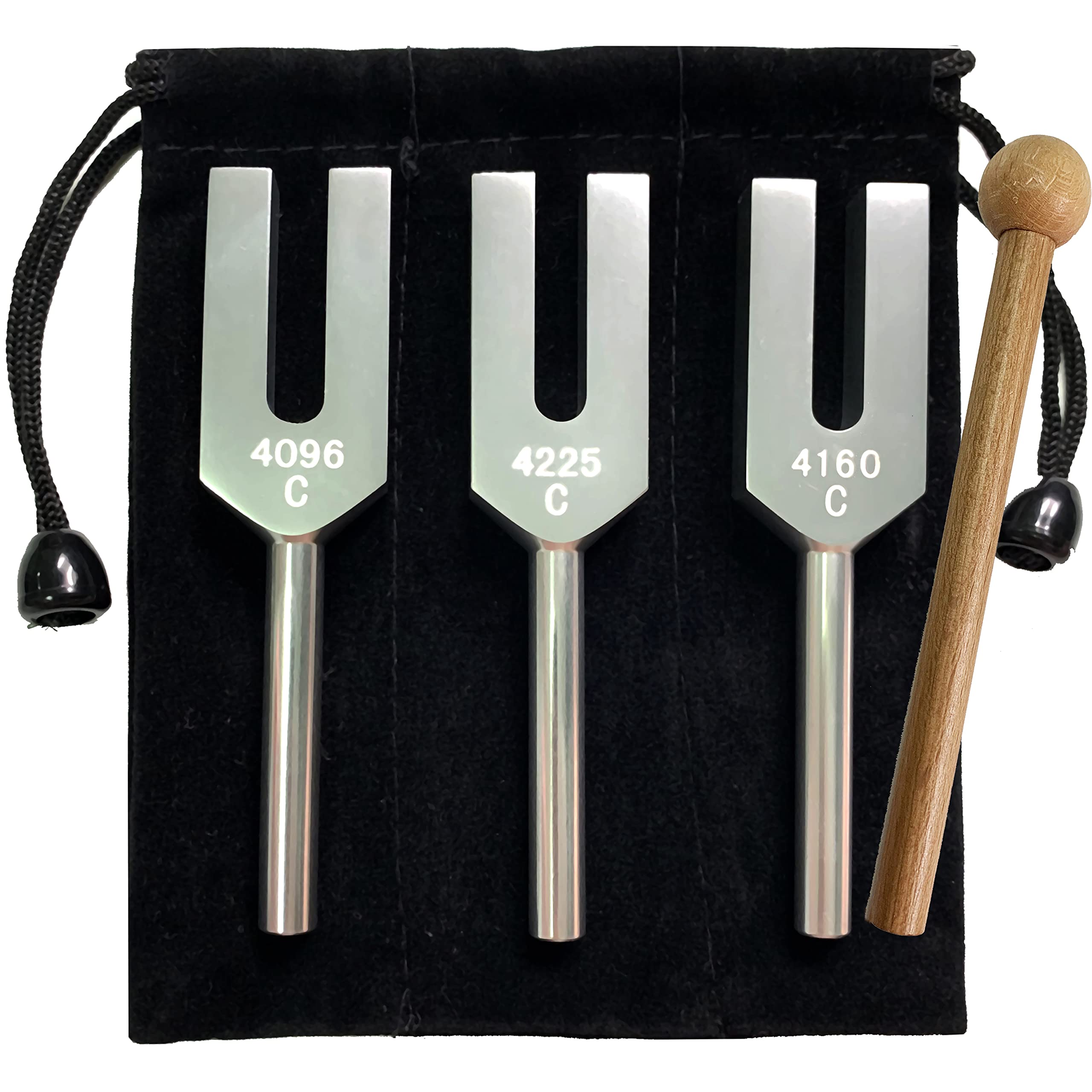 SINYI Angel Tuning Forks Set for Healing - 4096 Hz 4160 Hz 4225 with Wooden Hammers Triker, Velvet storage bag and Cleaning Cloth