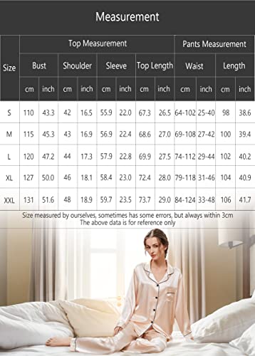Fivali Womens Silk Satin Pajamas Long Sleeve Pj Set Two-piece Sleepwear Silky Button-down Nightwear Soft Loungewear Sets, XXL Black