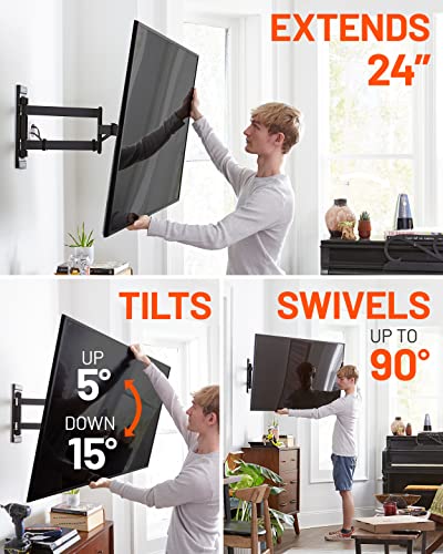 ECHOGEAR Corner TV Wall Mount for Big TVs - 24 Inches of Extension Plus Smooth Full Motion - Mount TVs Up to 65" in The Corner Or Up to 75" On A Flat Wall - Drilling Template & Cable Ties Included
