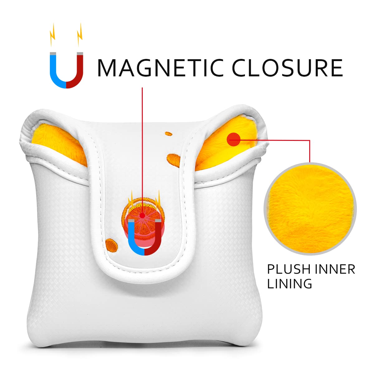 Barudan Golf Square Mallet Putter Cover Headcover Magnetic, Lemon White Synthetic Leather Golf Putter Head Cover for Men/Women Golfers