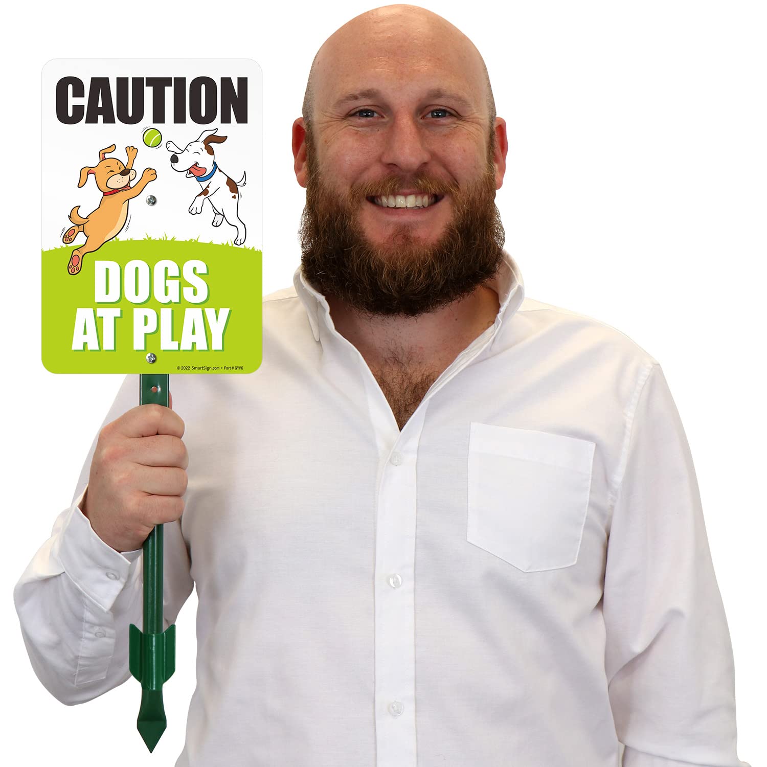SmartSign 10 x 7 inch “Caution - Dogs at Play” LawnPuppy Yard Sign with 18 inch Stake, 40 mil Aluminum, Laminated Engineer Grade Reflective, Multicolor, Set of 1, Made in USA