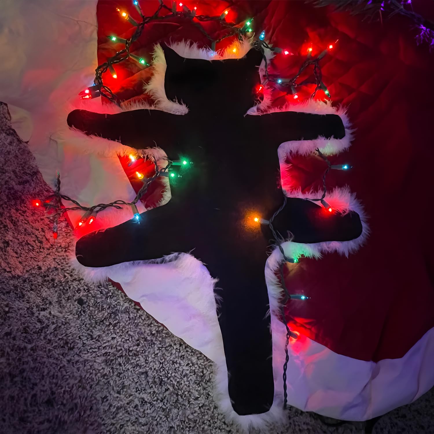 Fried Cat Rug - National Lampoon Cousin Eddie Griswold Fans, Fried Cat Decorative Fur Trimmed Rug, Light Up Fried Cat Rug, Christmas Vacation Cat Rug, Funny Christmas Light Decoration (Colorful Light)