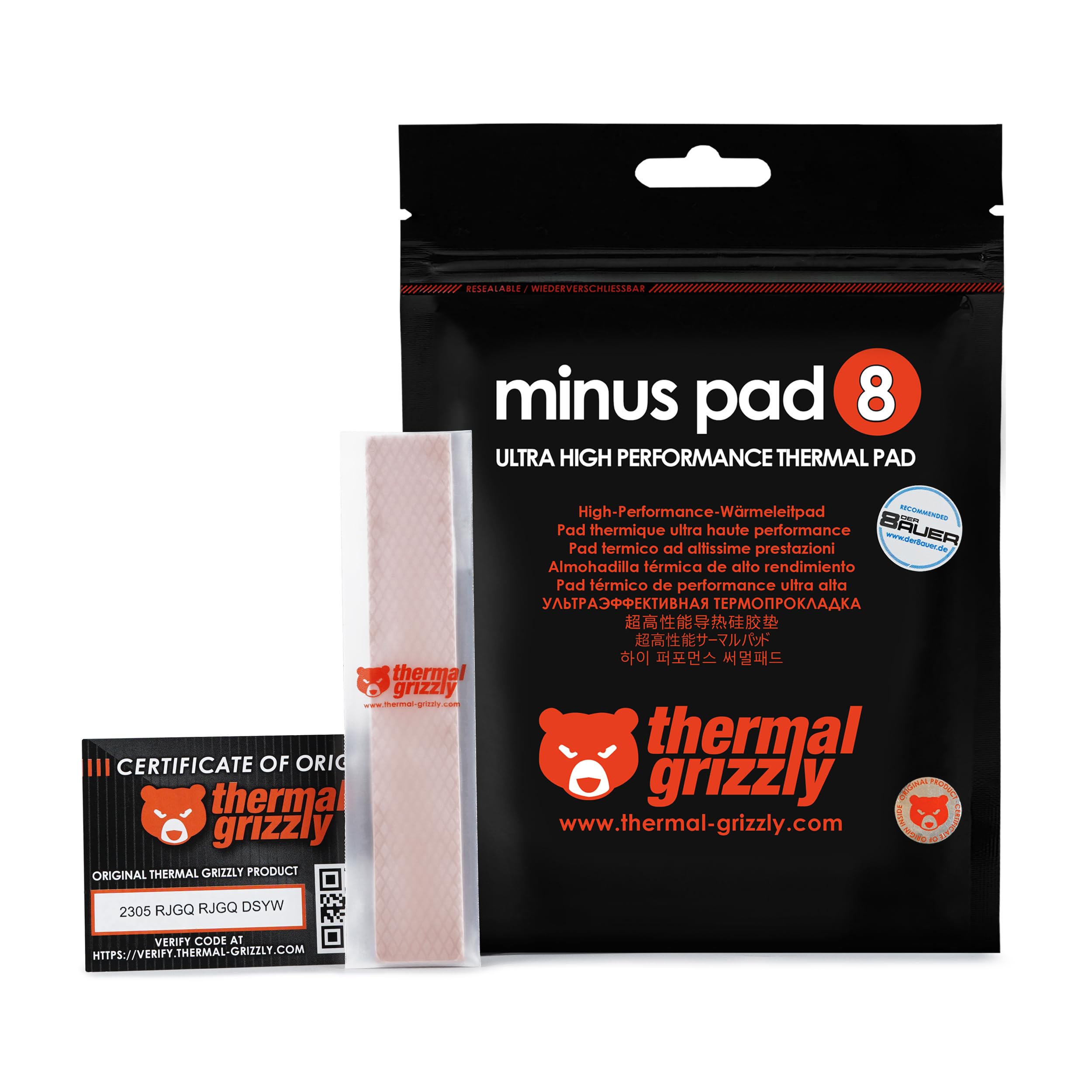 Thermal Grizzly - Minus Pad 8 (120x20x0,5mm) - Self-Adhesive Cooling Conductive Thermal Pad - Elastic and Adaptable Silicone Thermopad CPU/GPU/PS4/PS5/Xbox