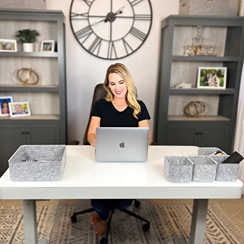 Welaxy Desk Organizers Storage bins Set Office Drawer Organizers Pen holder pencil cup phone stand sticky note storage Closet Cabinet boxes Organizing 5-piece Pack (Gray)