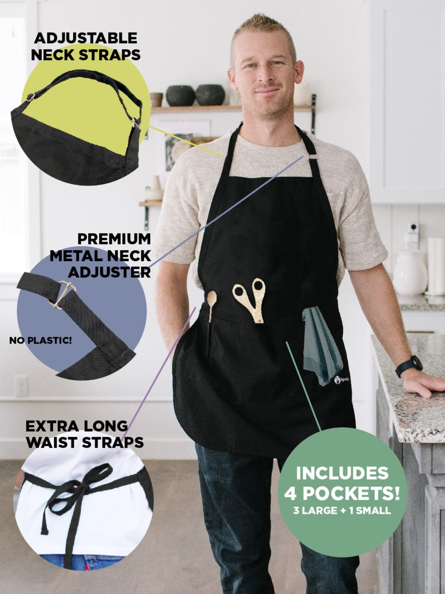 ApronMen, The Grill Ninja BBQ Grilling Funny Aprons For Men With Adjustable Straps One Size Fits All Cooking Aprons With Pockets - Professionally Printed Gifts For Dad