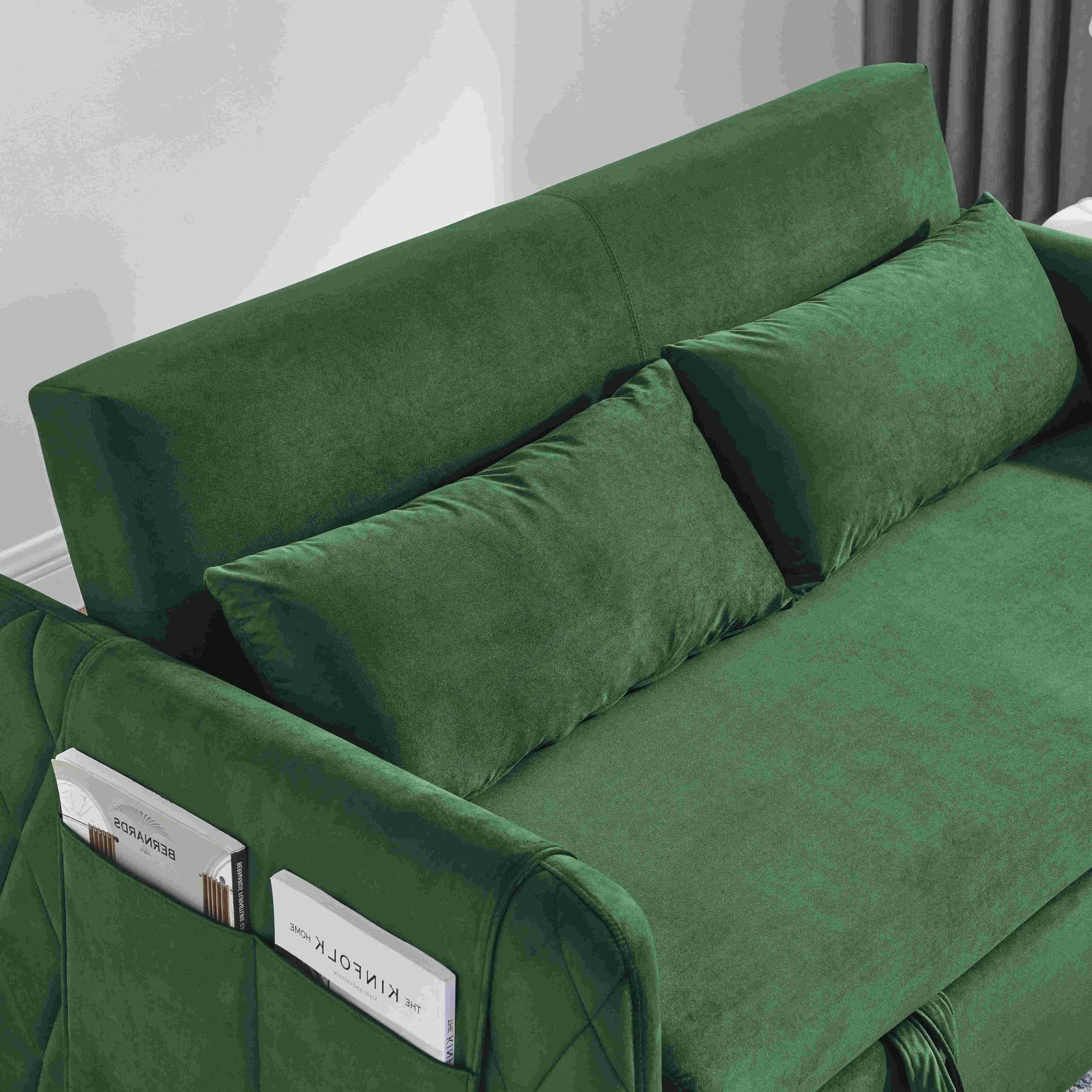 Mofolit Convertible Loveseat Modern Sleeper Sofa Bed, 3-in-1 Adjustable Sleeper Sofa Couch w/Pull-Out Bed, Pillows & Side Pocket & Velvet for Living Room,Apartment,Small Space 55.5β (Green)