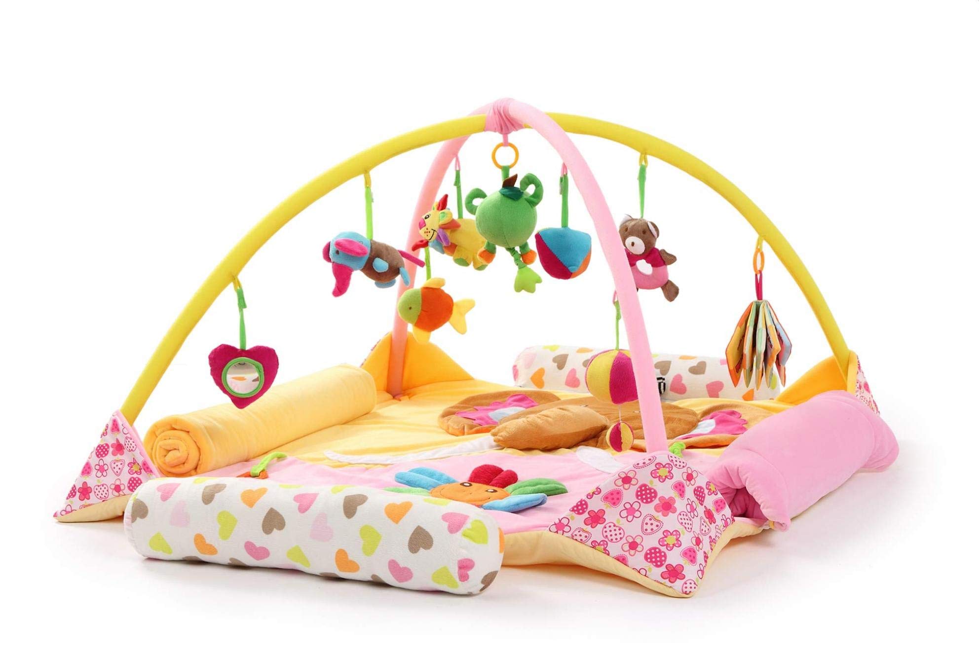 KUANDARM Elephants Pattern Baby Gym Activity Play Mat Fitness Frame with Pendant Toys Infants Activity Centre Newborn Gift, Pink