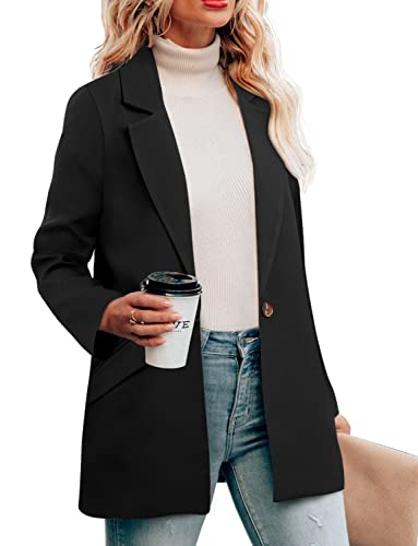 CRAZY GRID Womens Casual Blazer Long Sleeve Business Suit Jacket Open Front Button Work Office Blazer Jacket Fashion Dressy Ladies Blazer Black X-Large