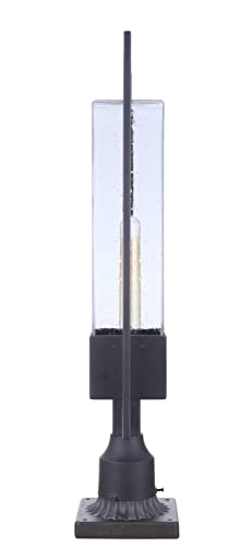 Craftmade ZA4025-MN Perimeter Metal Framed Clear Seeded Glass Globe Rectangular Outdoor Post Mount, 1-Light 60 Watt, 25"H x 8"W, Midnight
