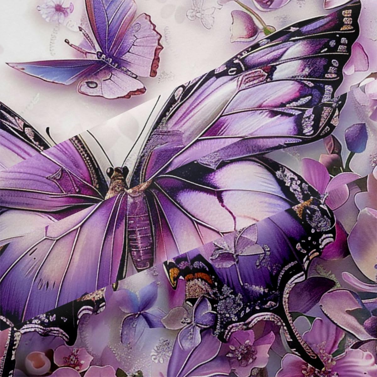 CCoutueChen Purple Butterfly Comforter Set Queen Size Chic Flower Butterfly Bedding Sets Botanical Plants Comforter Quilt Boho Animal Bed Set 3Pcs Soft Fluffy Comforter for Girls Women Adult Room