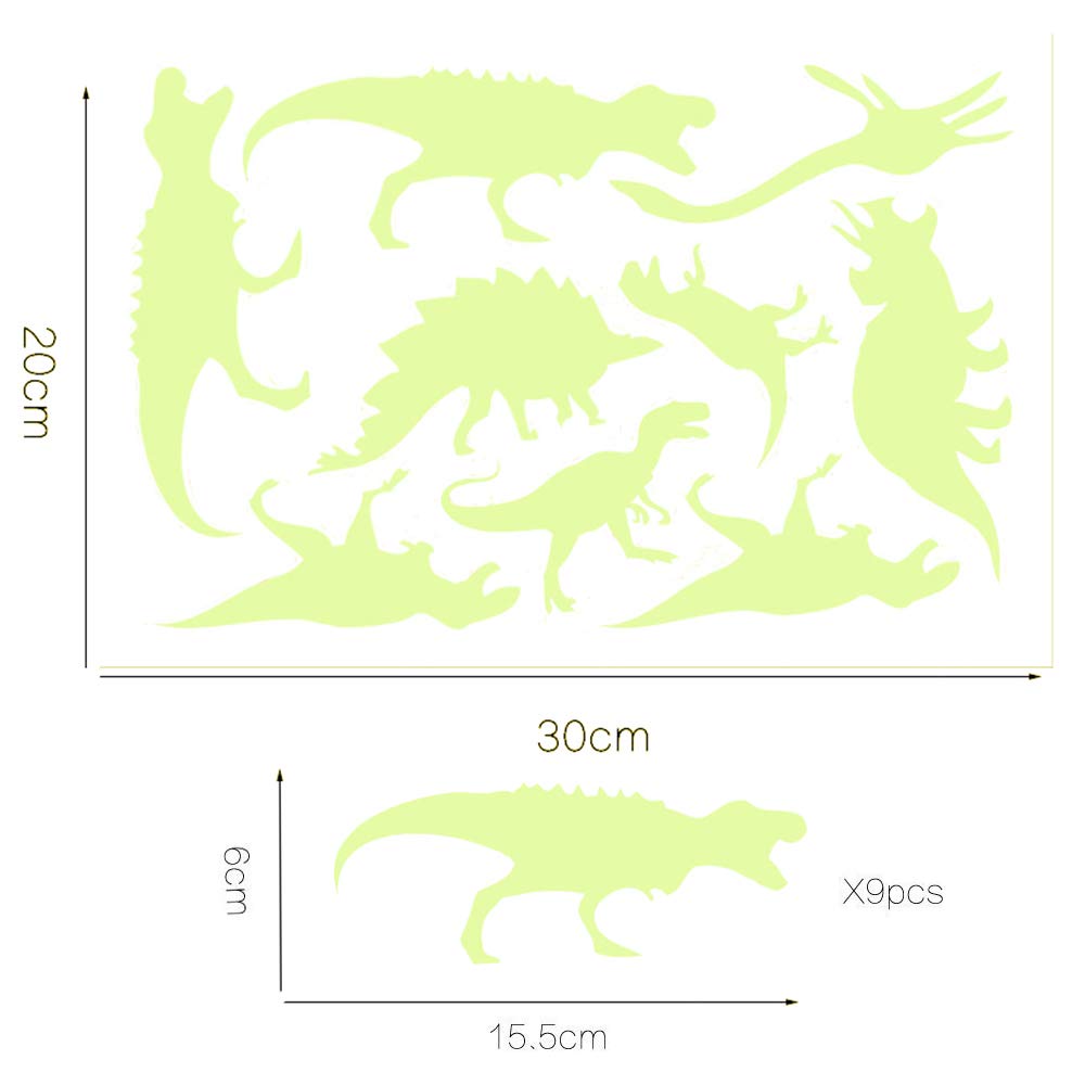 ufengke 9-pcs Dinosaurs Wall Decals Fluorescence Stickers Glow in The Dark, Children's Room Nursery Removable Wall Stickers Murals