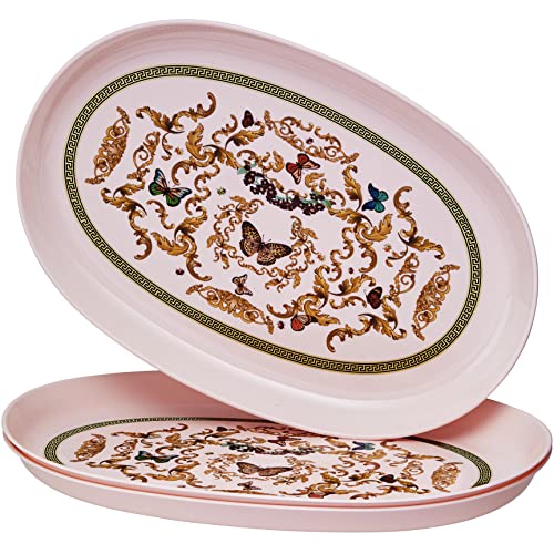 Butterfly Garden Serving Trays (3 PC) Disposable Platters for Party 12" x 7", Plastic Trays for Food, Snacks, Charcuterie, Desserts, Sweets, for Upscale Weddings, Baby Shower & Events - Blush - Versi