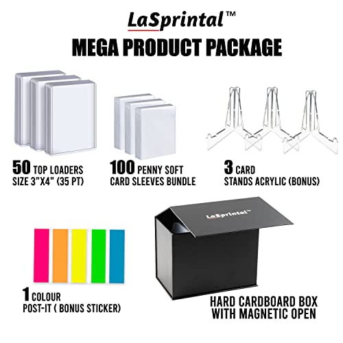 LASPRINTAL 50 Top Loaders for Cards 3" X 4" Regular 35pt & 100 Penny Sleeves, w/Magnetic Card Box β Top Loaders Baseball Card Sleeves Toploader Card Protectors K-Pop Card Sleeves