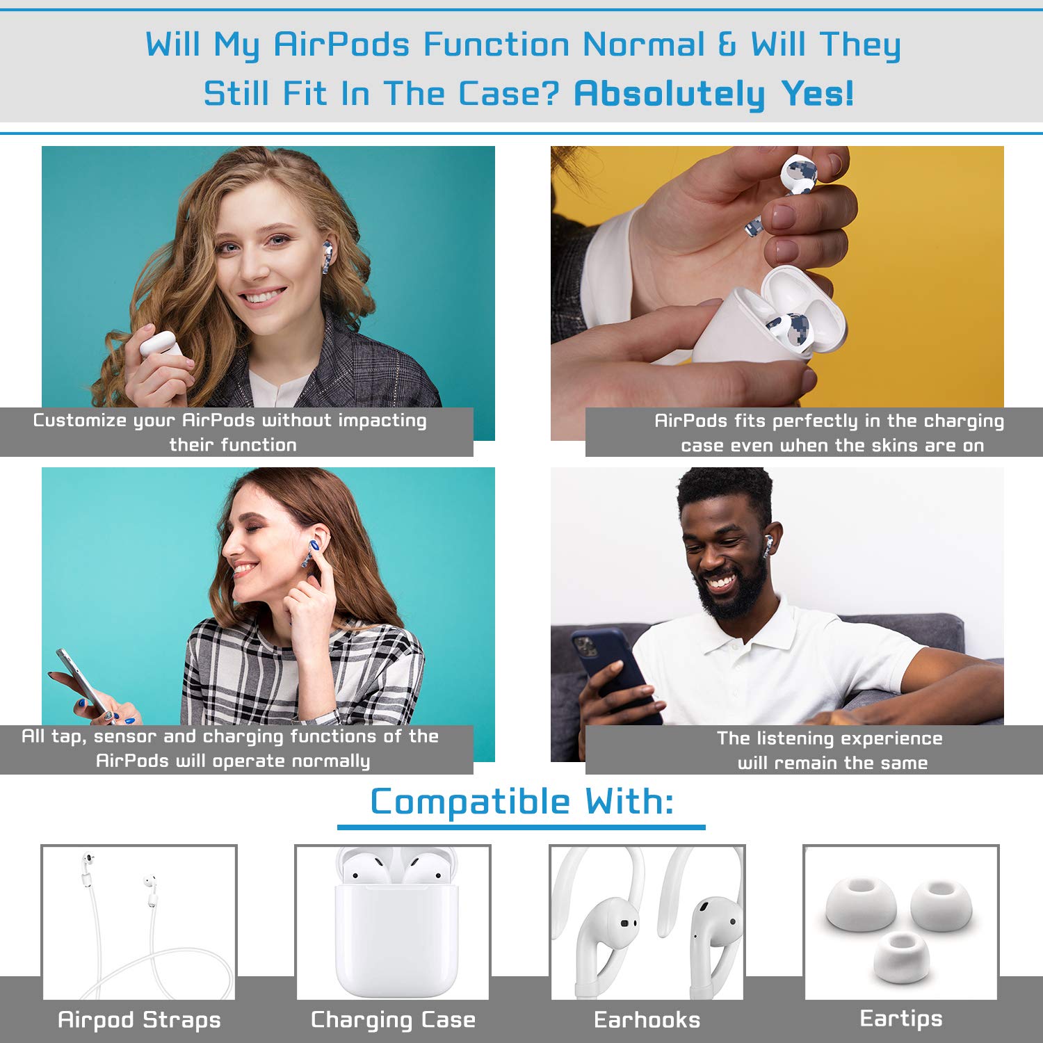 APSkins 2 Piece Printed Skin Wraps Compatible with Apple Airpods β Earpods Stickers & Vinyl Protective Decal for Protection & Customization - Apple Airpods Accessories (Leather)