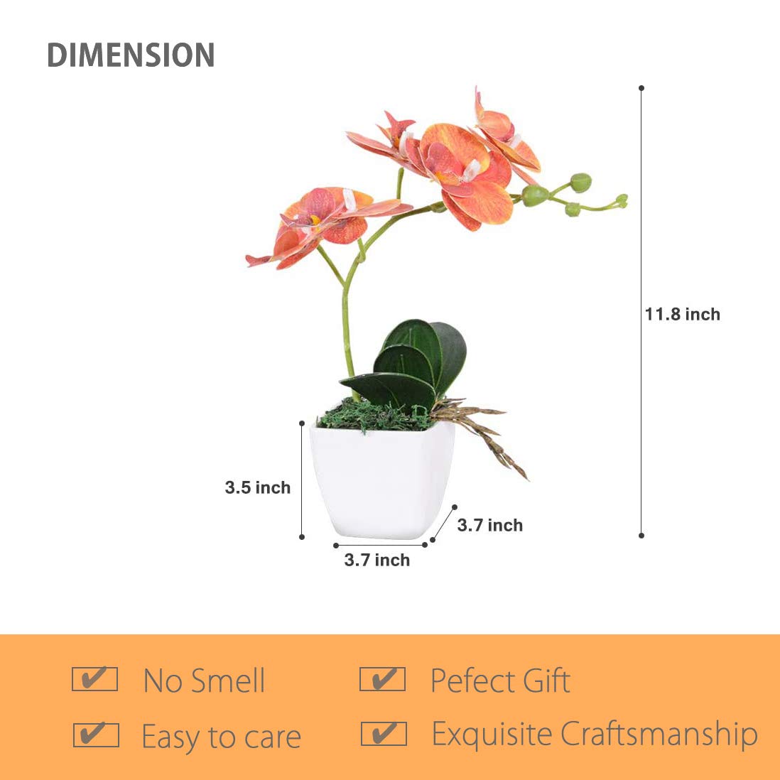 Moldiy Artificial Fake Flowers with Vase for Home Office Garden Party Wedding Decor (Orange)