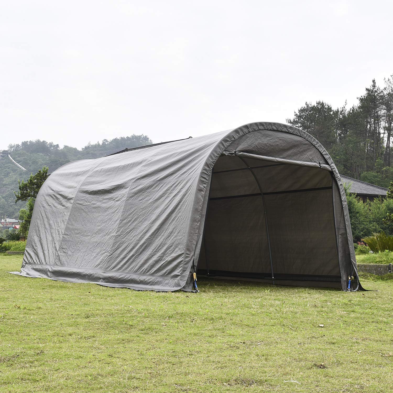Bestmart Heavy Duty Round Carport with Zipper Portable Garage Outdoor Storage Shed Canopy Gray,10x20ft