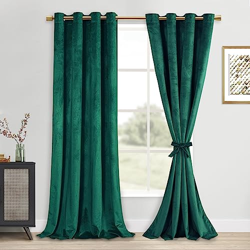DWCN Dark Green Blackout Velvet Curtains 84 Inches- Refresh Bundleable Heavy Duty Thermal Insulated Noise Absorb Grommet Window Panels for Bedroom/Living Room Backdrop Decor, W52 x L84, Set of 2