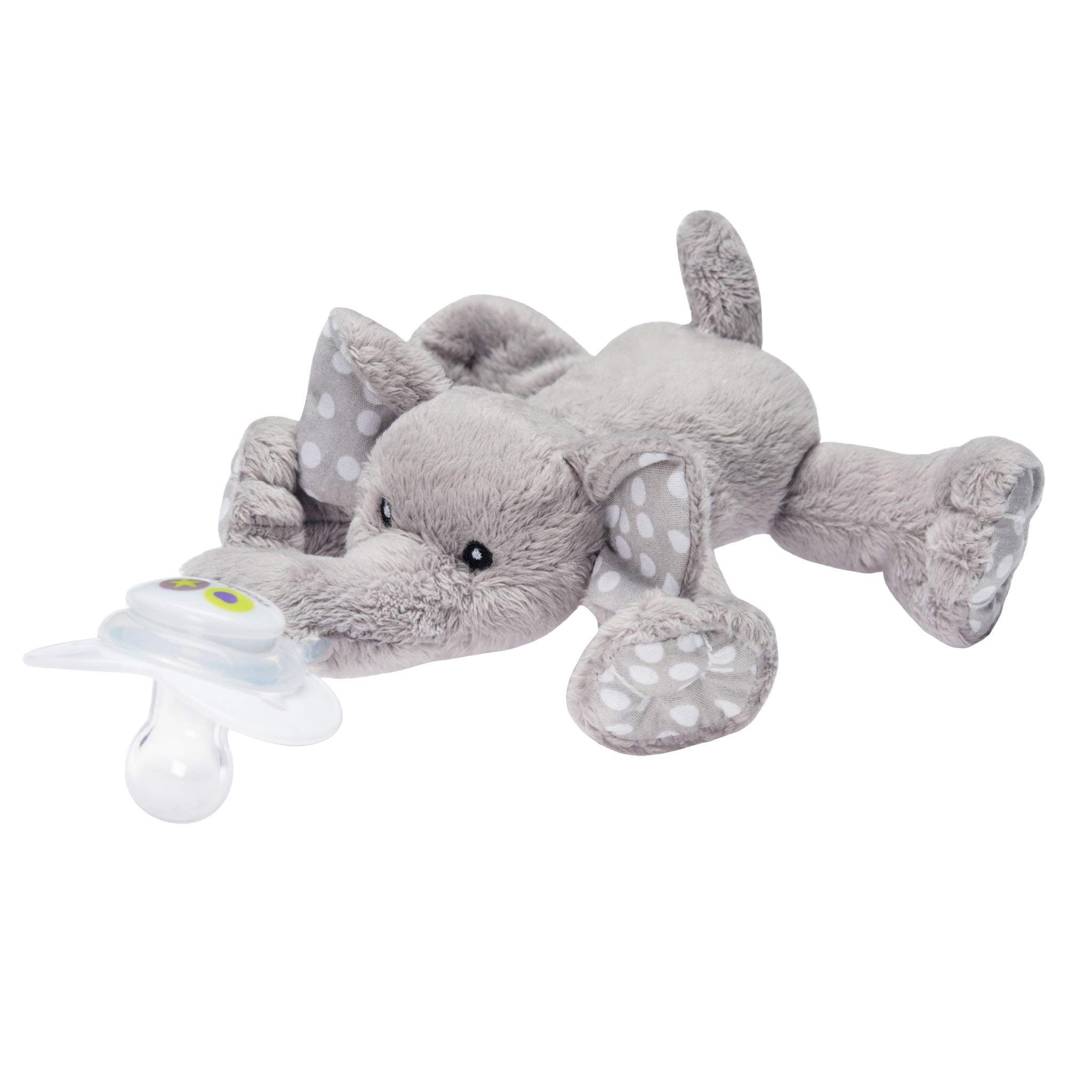 Nookums Paci-Plushies Buddies Adapts to Most Name Brand Pacifiers, Safe and Suitable for All Ages, Plush Toy Includes Detachable Pacifier (Ella The Elephant)