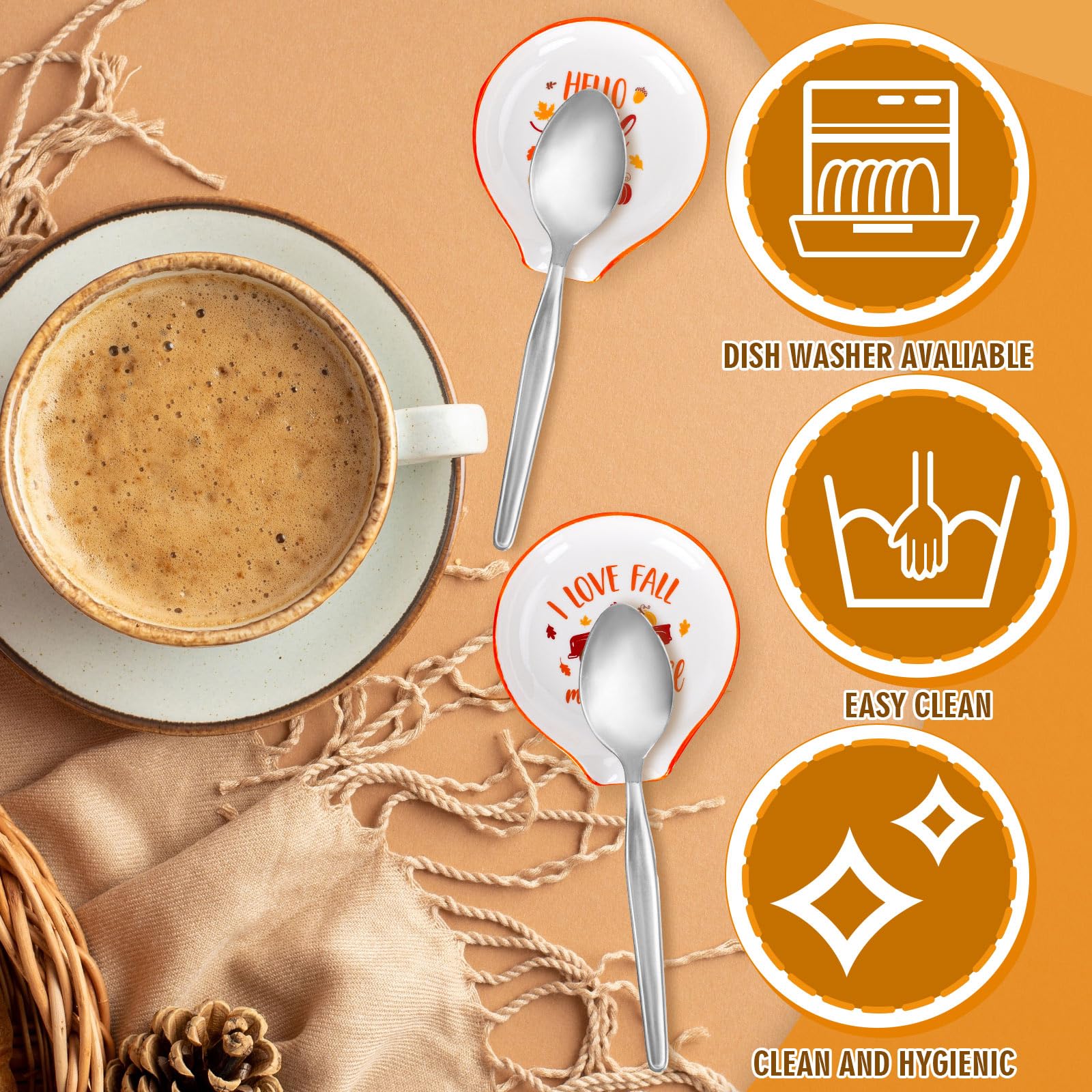 Whaline Fall Spoon Rest Autumn Pumpkin Truck Coffee Spoon Rest Ceramic Teaspoon Holder Small Sauce Dishes Dipping Bowl Ring Dish for Holiday Party Counter Kitchen Housewarming Gift, 2Pcs