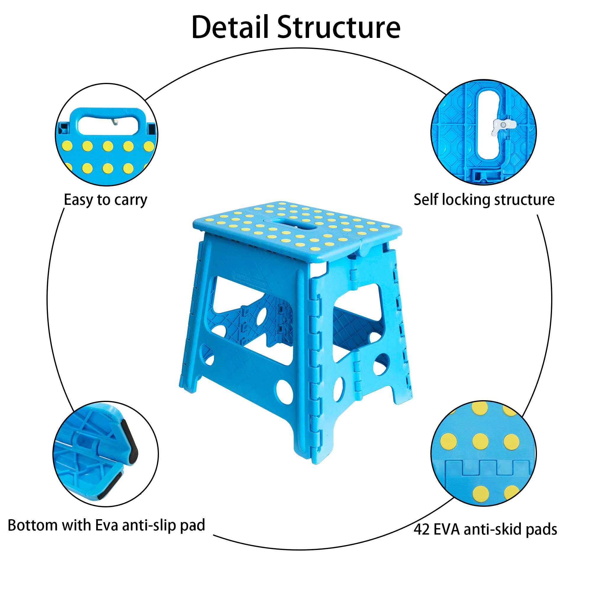Non-Slip Folding Step Stool, Sturdy Safe Enough - Holds up to 300 Lb - 13 inch Footstool for Adults or Kids, Folding Ladder Storage/Opens Easy, for Kitchen,Toilet,Camping (Blue),Pack of 2