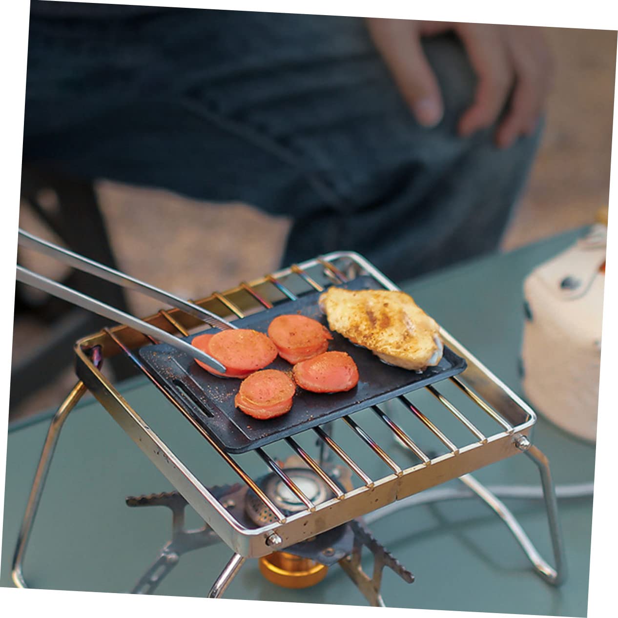 Cabilock Outdoor Griddle 2pcs Handle Cooking Striped with Frying for Iron Small Car Pan Griddle Outdoor Egg Pancake Stove Nonstick Compatible Folding Frypan Camping Mini Grill Non Sticky Veggie Tray