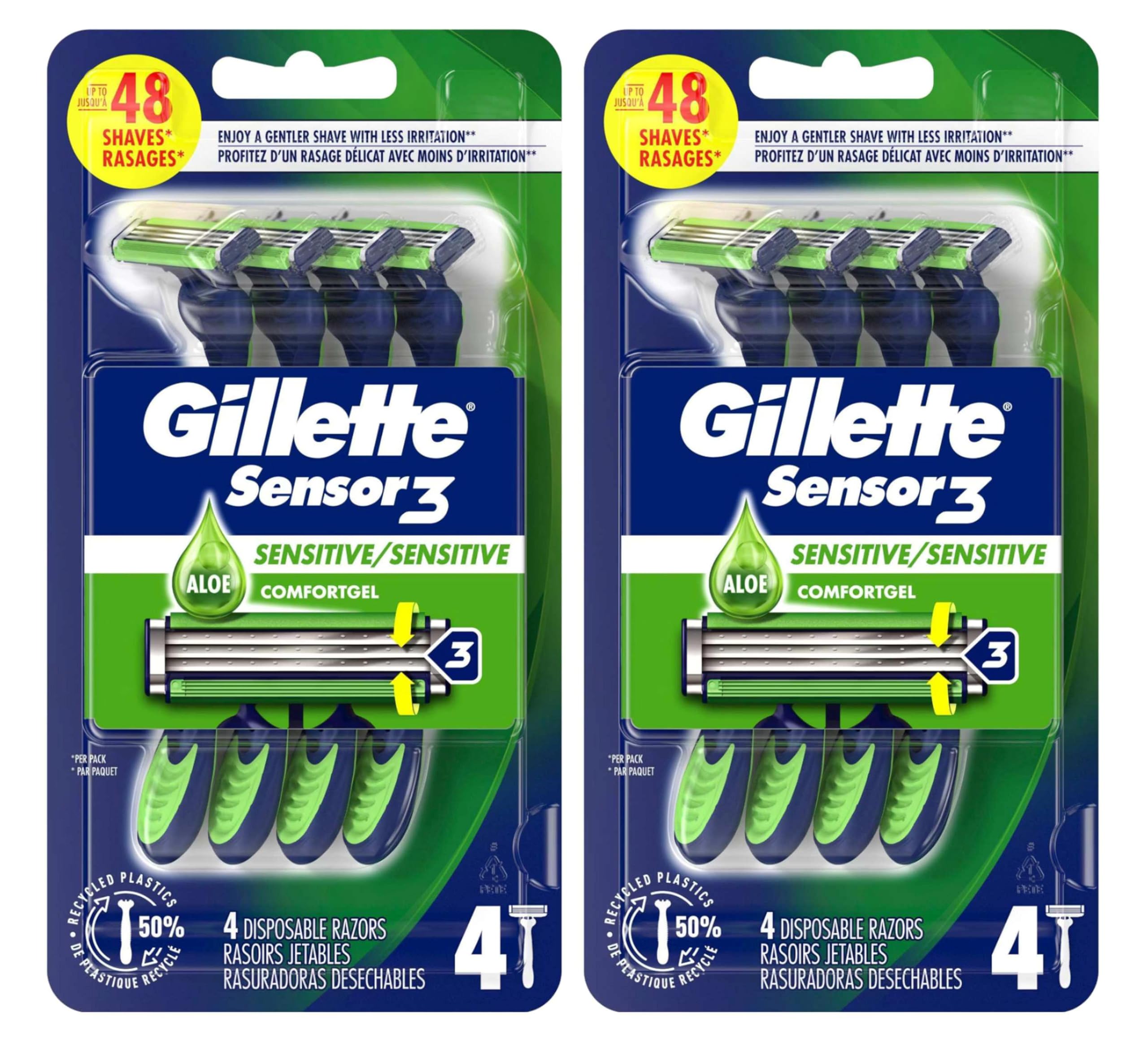 Gillette Sensor 3 Disposable Razors Men's 4 Each (Pack of 2)