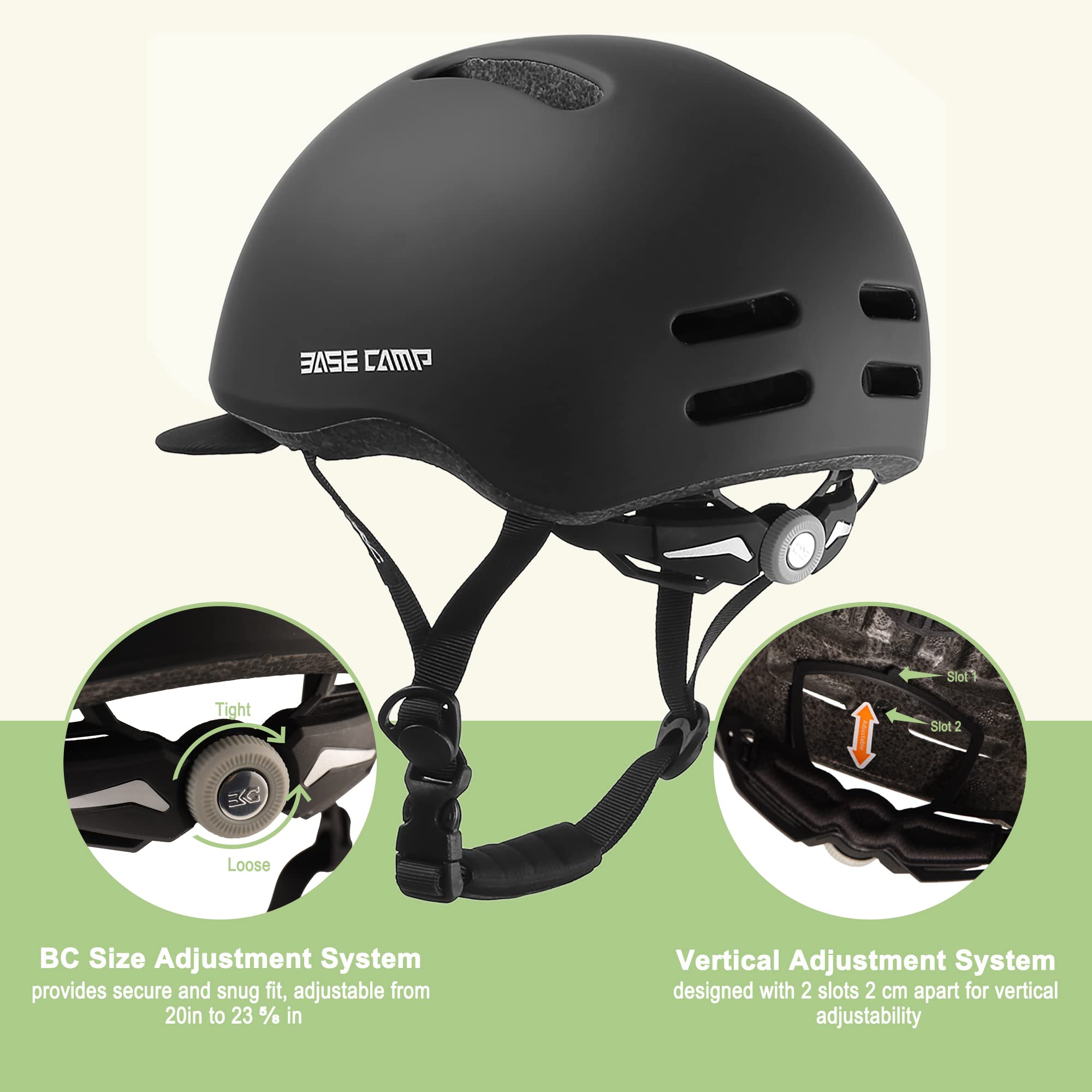 BASE CAMP Adult Bike Helmet for Men Women Cycling Helmet with Removable Visor & Pads for Urban Commuter Adjustable M Size