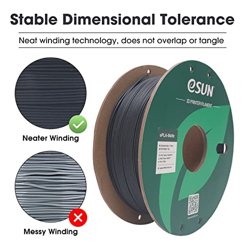 eSUN Upgraded Matte PLA Filament 1.75mm, Excellent Adhesion Matte 3D Printer PLA Filament, 1KG Spool 3D Printing Filament for 3D Printers, Paper Reel, Deep Black