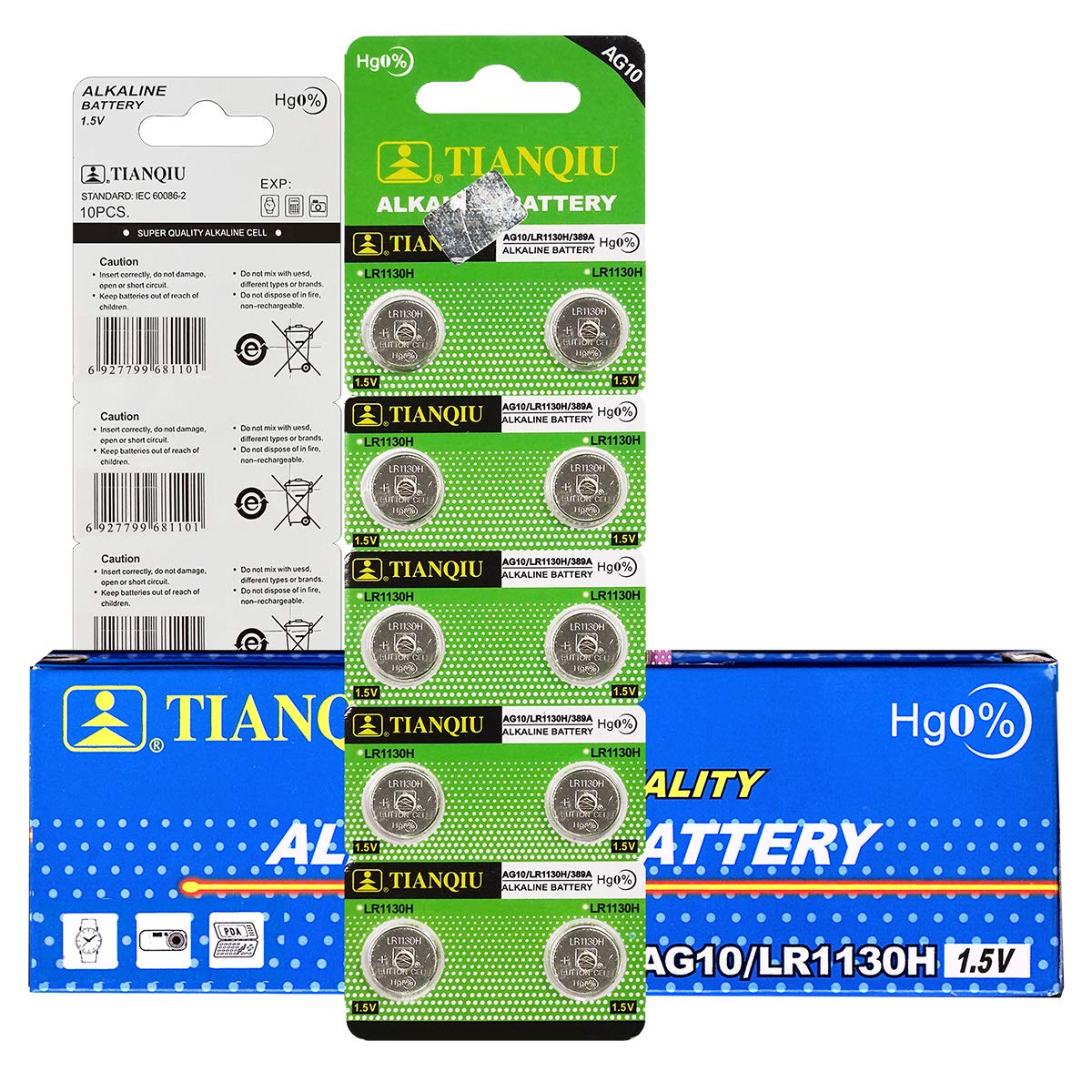 Tianqiu 50 X AG10 LR1130 389 SR1130SW Alkaline Battery