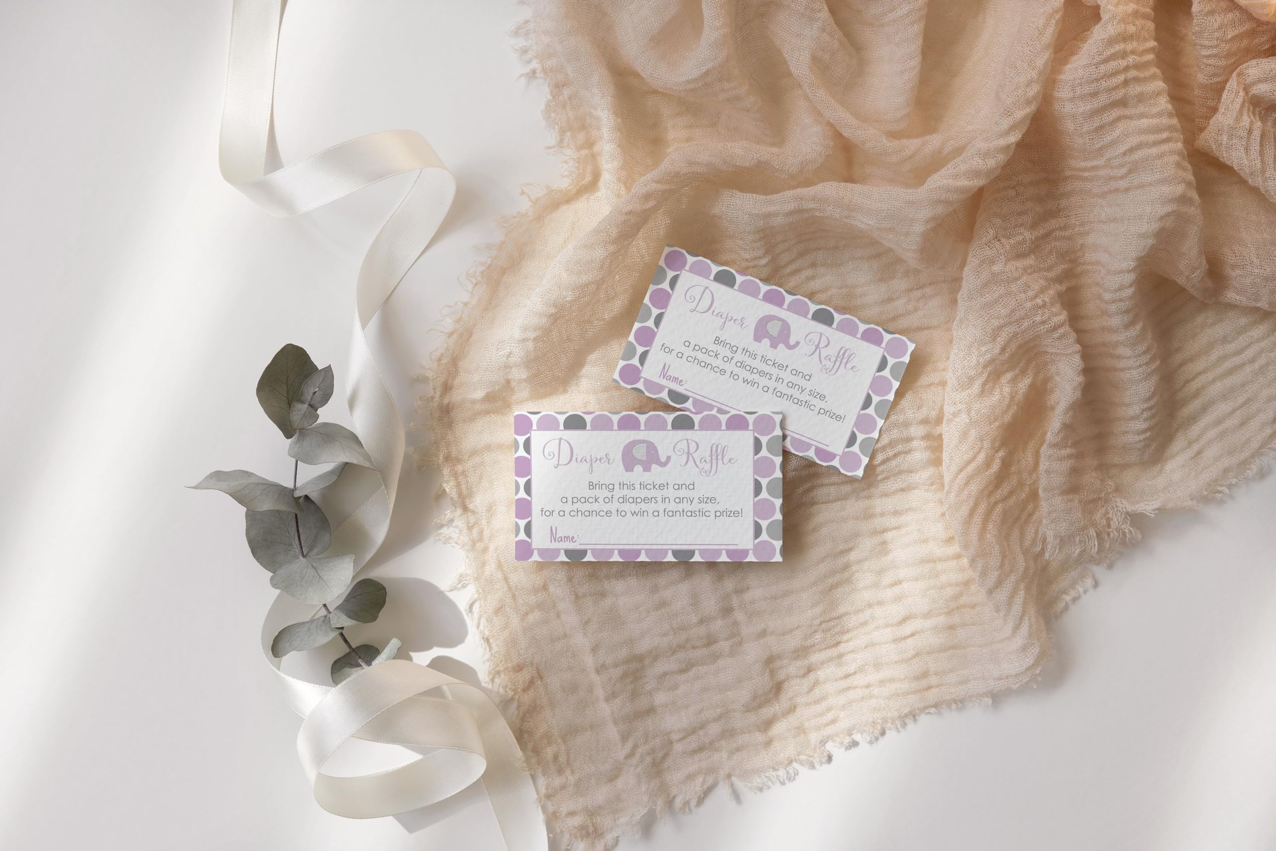 Purple Elephant Diaper Raffle Tickets, Girls Baby Shower Games for Prizes, Baby Shower Diaper Raffle Invitation Insert Cards, 25 Pack
