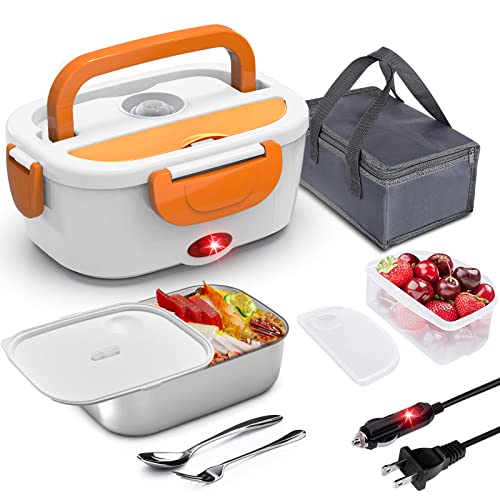 COCOBELA Electric Lunch Box Food Heater, Portable Food Warmer for Car Truck Home Work Adults Food Heating, Leak Proof, 1.5L Removable 304 Stainless Steel Container, 110V/12V/24V