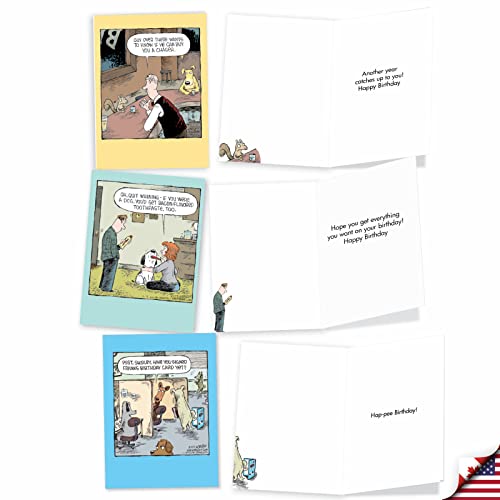 NobleWorks - 10 Assorted Happy Birthday Cards - Funny Bday Greeting Cards with Cartoons, Bulk Boxed Notecard Set - Dog Days A2665BDG