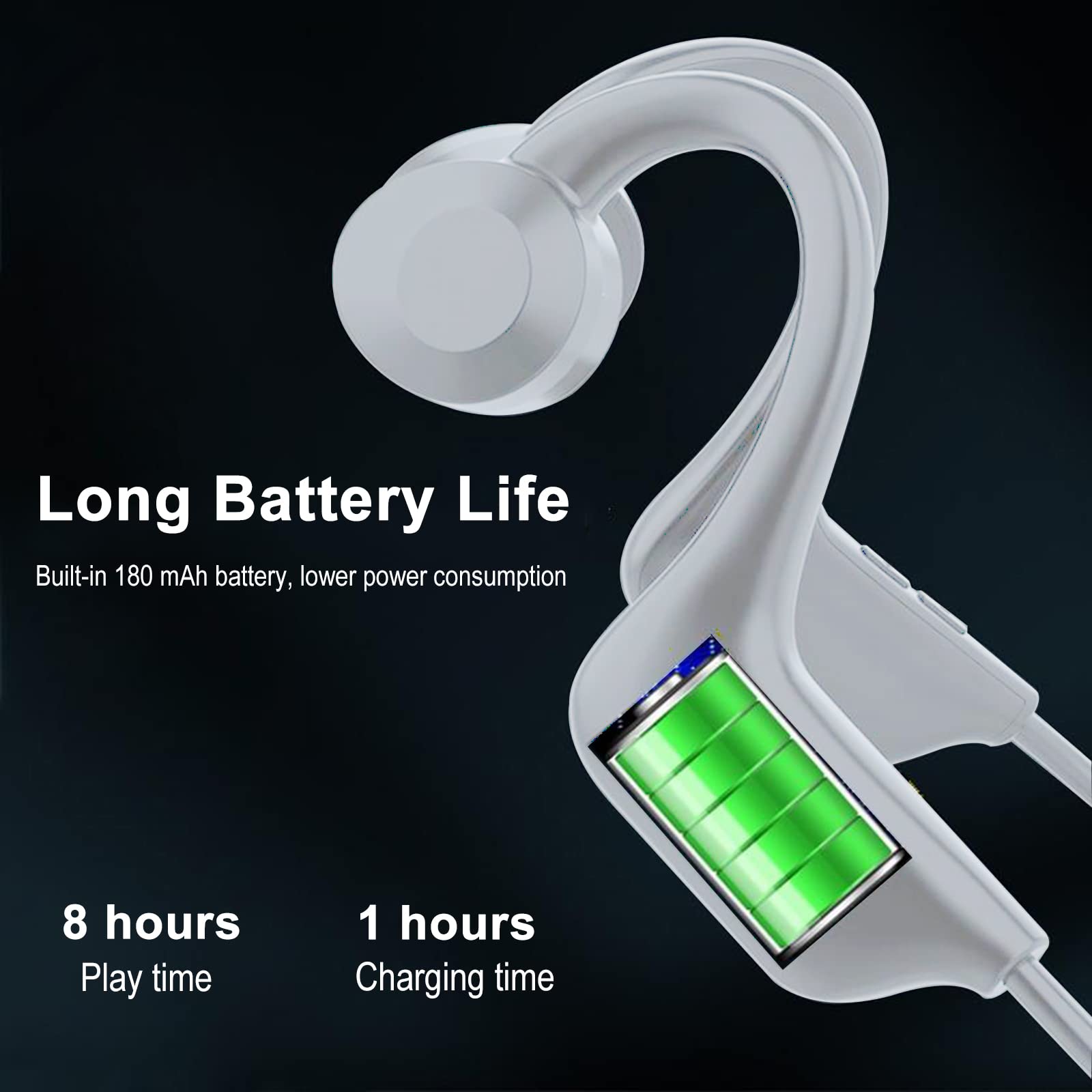 Bone Conduction Headphones Open Ear Bluetooth Wireless Sports Earbuds with Microphone Memory Card Waterproof Noise Cancelling Long Battery Life Headset Over Ear for Android iOS Running Workout Cycling