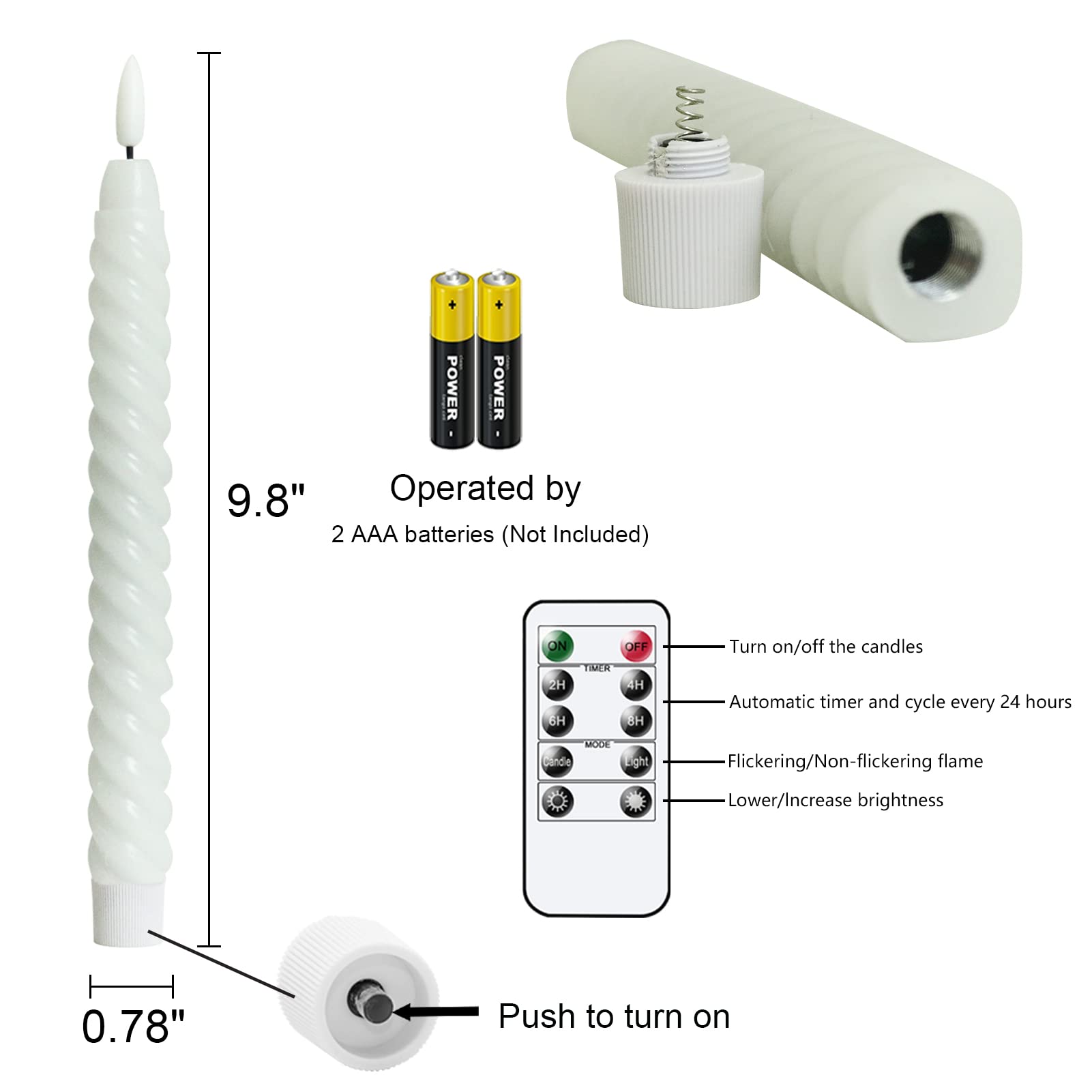 Lasumora Flameless Taper Candles Flickering with Remote Timer, LED Taper Candles Battery Operated Warm 3D Wick Spiral Window Candles 6 Pack Real Wax Wedding Home Birthday Christmas Decor 9.8" White