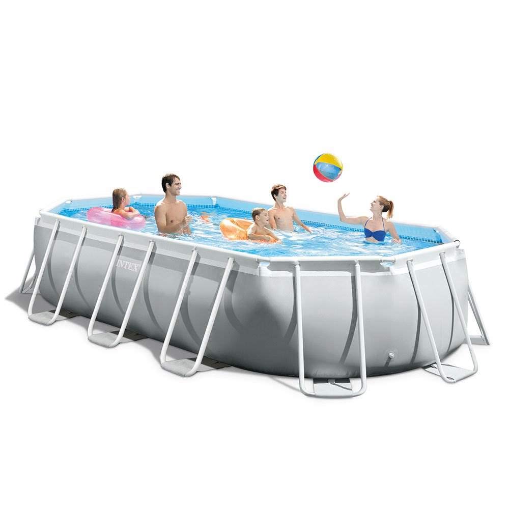Intex Powder Coated Steel Tubing Outdoor Rectangular Frame Above Ground Pool Set with Ladder, Ground Cloth, and Filter Cartridges (6 Pack)