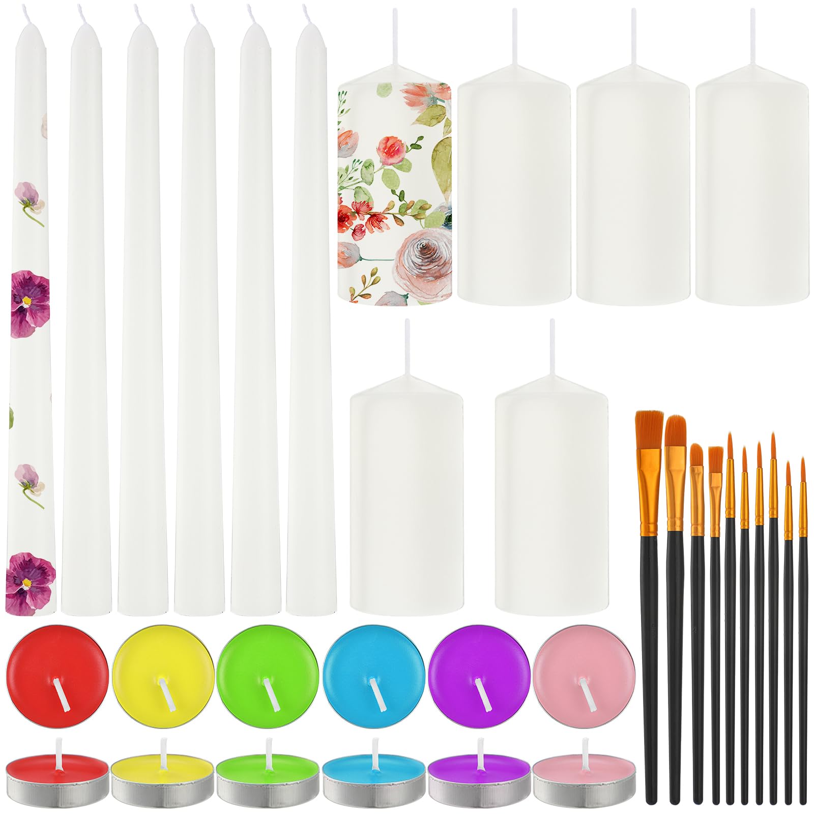 Conelist 72 DIY Candle Painting Kit Candles Crafts Activity Include 6 Pillar Candles 6 Taper Candles 60 Colored Tealight Candles for Wedding Christmas Gifts Birthday Tea Party Favors
