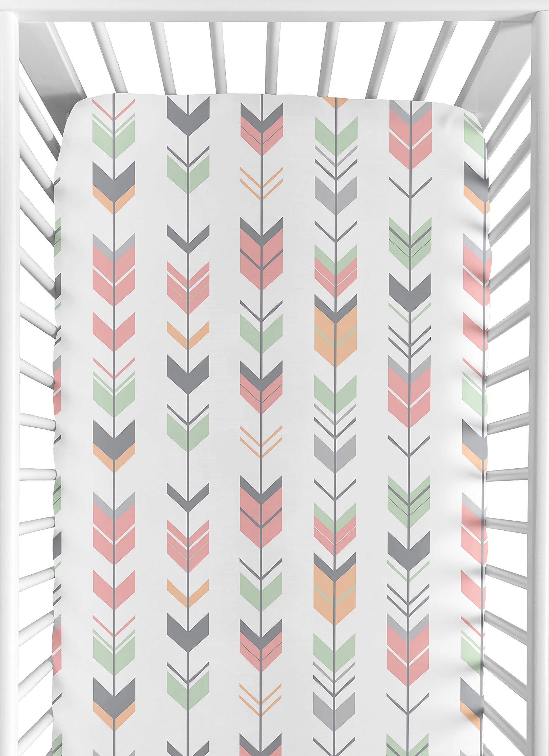 Sweet Jojo Designs Fitted Crib Sheet for Coral, Mint and Grey Woodsy Girls Baby/Toddler Bedding Set Collection - Arrow Print