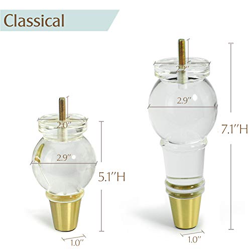 JEREVER Acrylic Furniture Legs Replacement Sofa Feet Cabinet Modern Clear Decor DIY Legs Classical Style Set of 4 (7.1inch)